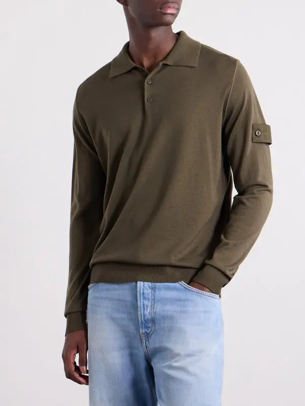 Stone Island Ghost Virgin Wool Polo Shirt - Green
