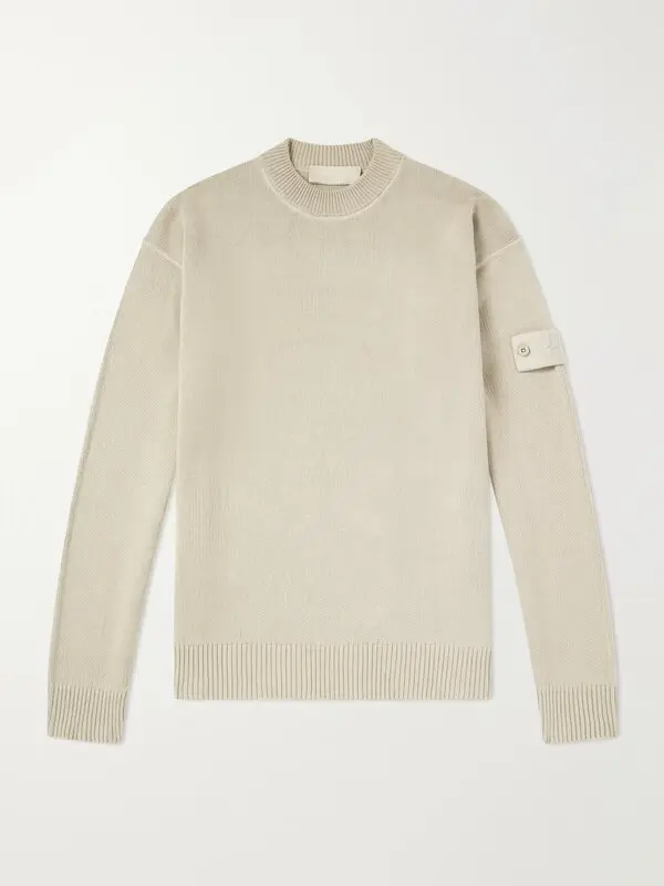 Stone Island Ghost Logo-appliquéd Cotton And Cashmere-blend Sweater - Neutrals
