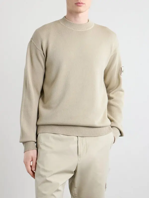 Stone Island Ghost Logo-appliquéd Cotton And Cashmere-blend Sweater - Neutrals