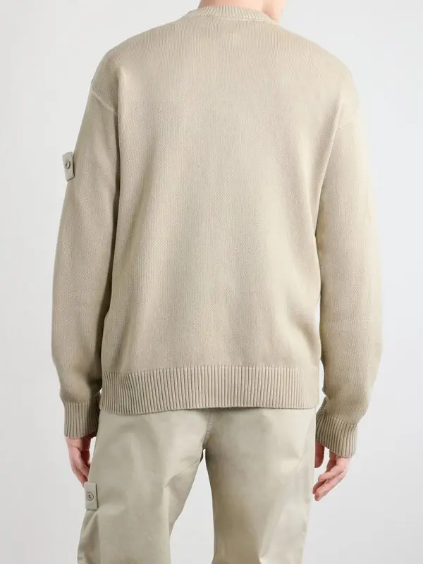Stone Island Ghost Logo-appliquéd Cotton And Cashmere-blend Sweater - Neutrals