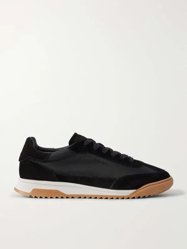 Kiton Logo-embroidered Suede-trimmed Stretch-knit Sneakers - Black
