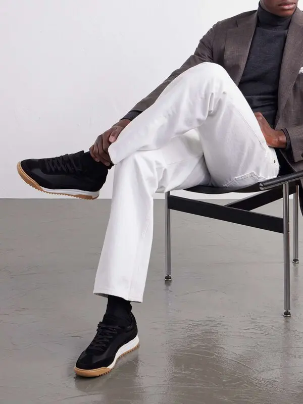 Kiton Logo-embroidered Suede-trimmed Stretch-knit Sneakers