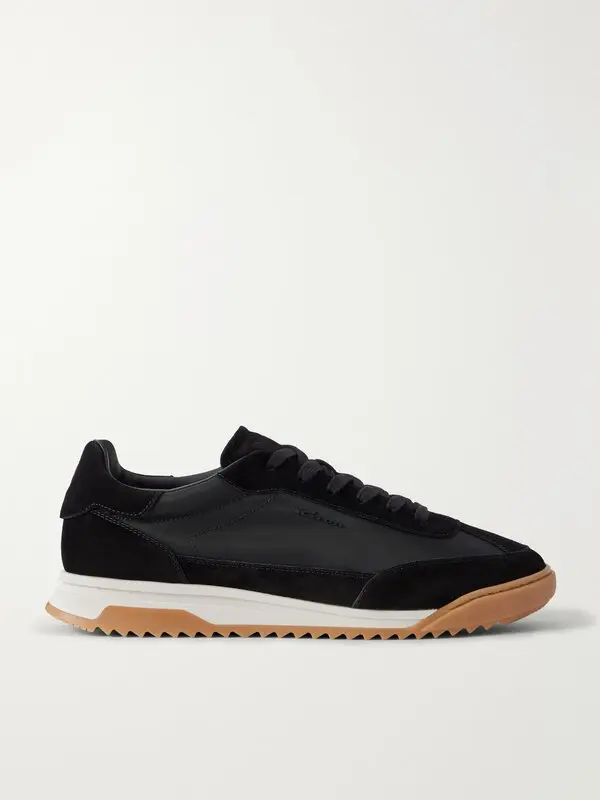 Kiton Logo-embroidered Suede-trimmed Stretch-knit Sneakers