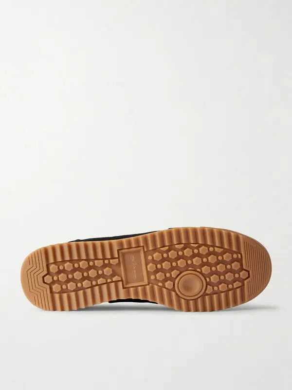 Kiton Logo-embroidered Suede-trimmed Stretch-knit Sneakers
