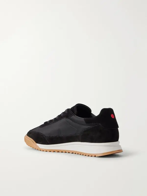Kiton Logo-embroidered Suede-trimmed Stretch-knit Sneakers