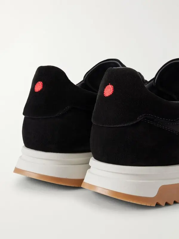 Kiton Logo-embroidered Suede-trimmed Stretch-knit Sneakers