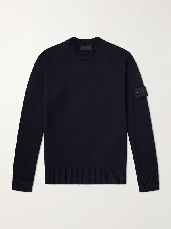 Stone Island Ghost Logo-appliquéd Cotton And Cashmere-blend Sweater - Blue