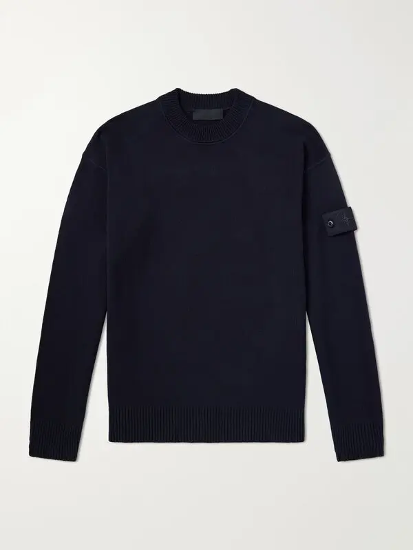 Stone Island Ghost Logo-appliquéd Cotton And Cashmere-blend Sweater - Blue