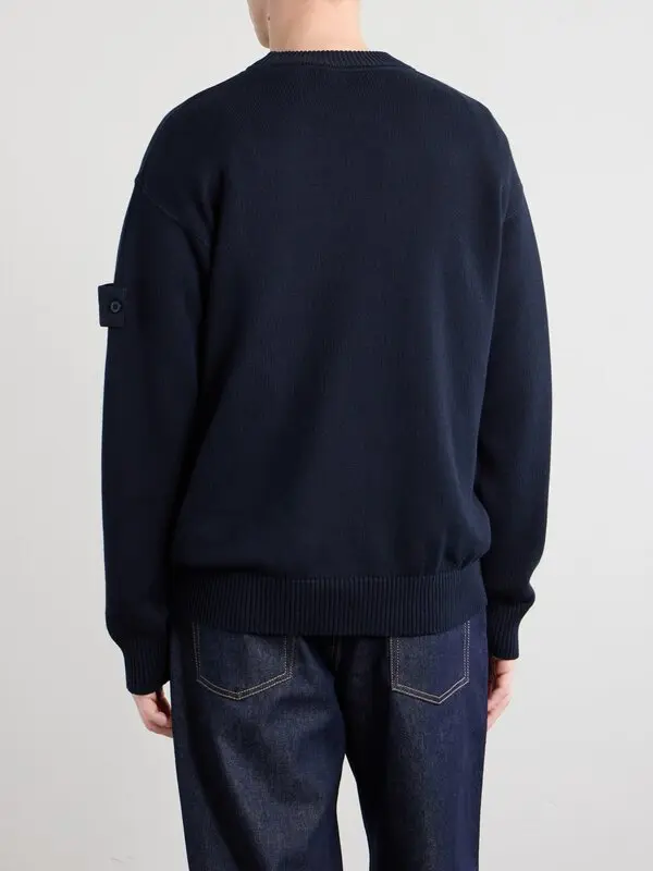 Stone Island Ghost Logo-appliquéd Cotton And Cashmere-blend Sweater - Blue