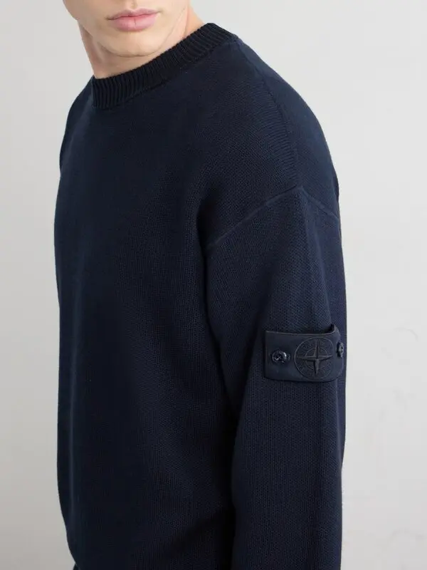 Stone Island Ghost Logo-appliquéd Cotton And Cashmere-blend Sweater - Blue