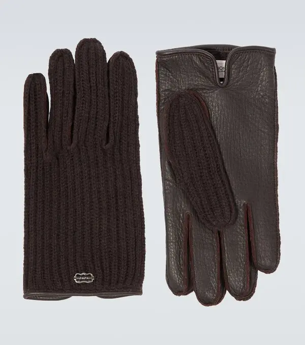 Agnona Ribbed-knit Cashmere And Leather Gloves