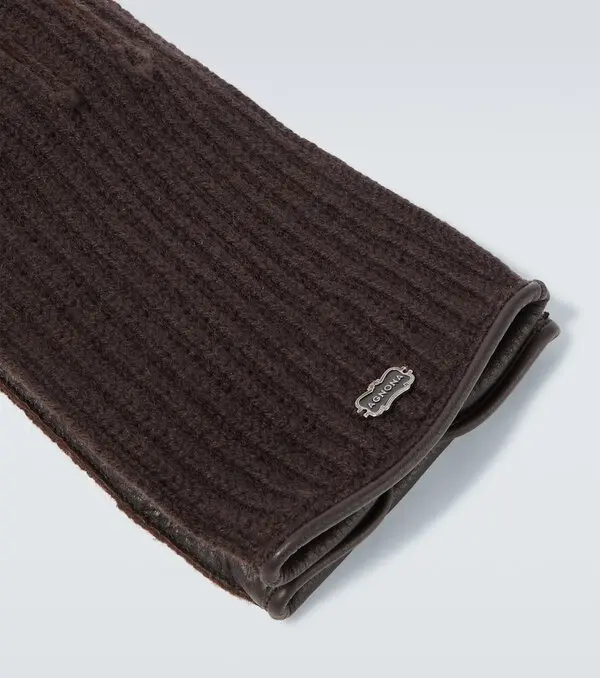 Agnona Ribbed-knit Cashmere And Leather Gloves