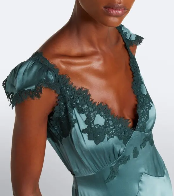 DÔEN Fiona Lace-trimmed Silk Satin Slip Dress - Green