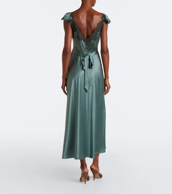 DÔEN Fiona Lace-trimmed Silk Satin Slip Dress - Green