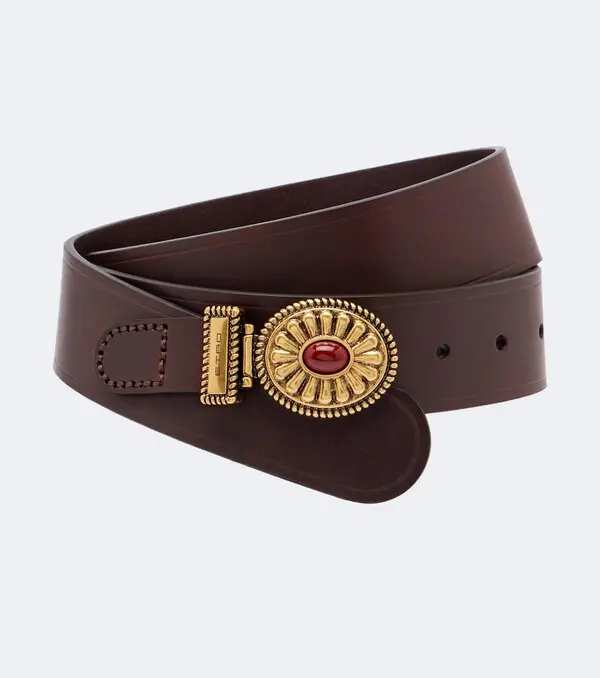 Etro Crystal-embellished Leather Belt - Brown