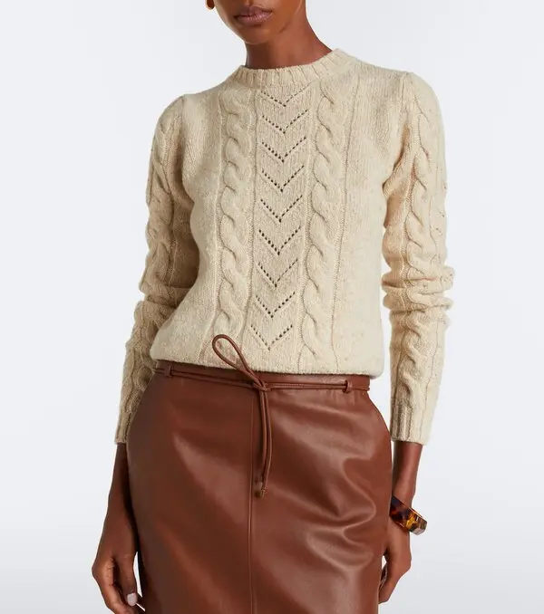 Max Mara Cable-knit Wool And Cashmere-blend Turtleneck Sweater - Beige