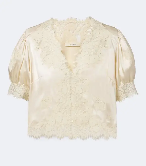 DÔEN Idella Lace-trimmed Silk Satin Top - Beige