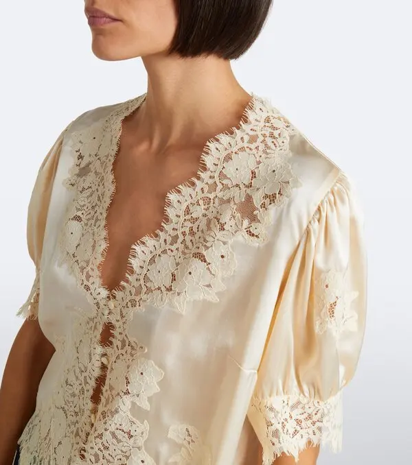 DÔEN Idella Lace-trimmed Silk Satin Top - Beige