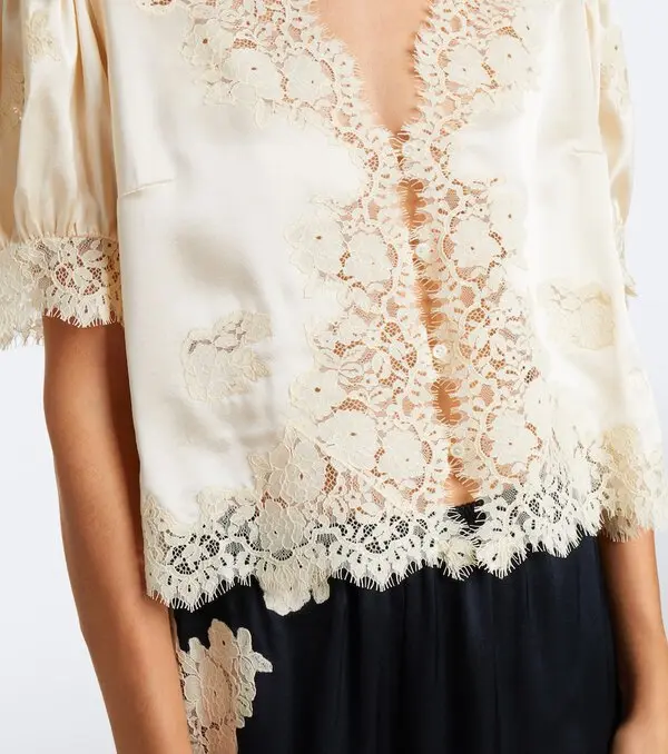 DÔEN Idella Lace-trimmed Silk Satin Top - Beige