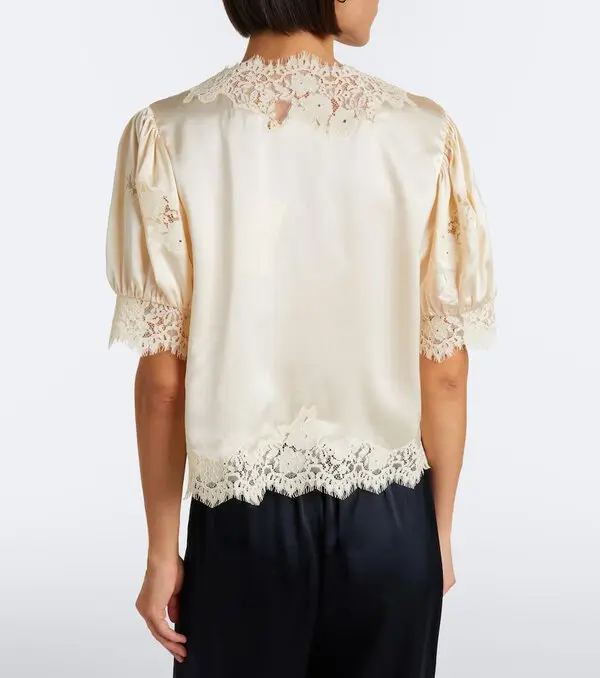 DÔEN Idella Lace-trimmed Silk Satin Top - Beige