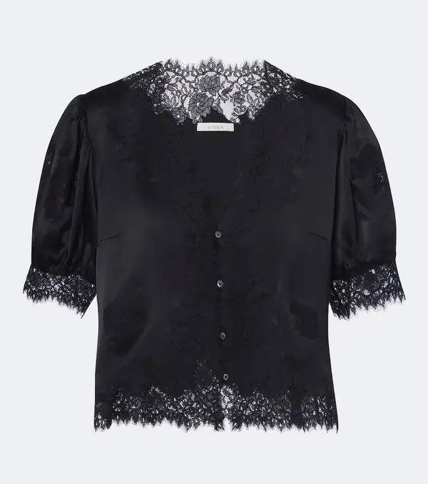 DÔEN Idella Lace-trimmed Silk Satin Top - Black