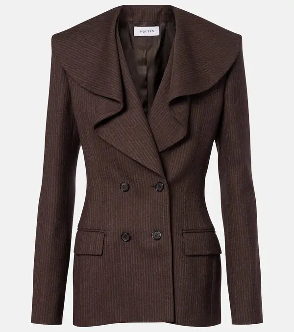 Alexander McQueen Draped Striped Wool Blazer - Brown
