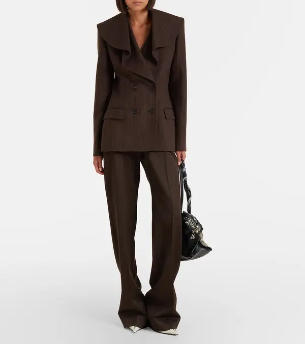 Alexander McQueen Draped Striped Wool Blazer