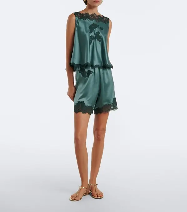 DÔEN Irsa Lace-trimmed Silk Satin Shorts