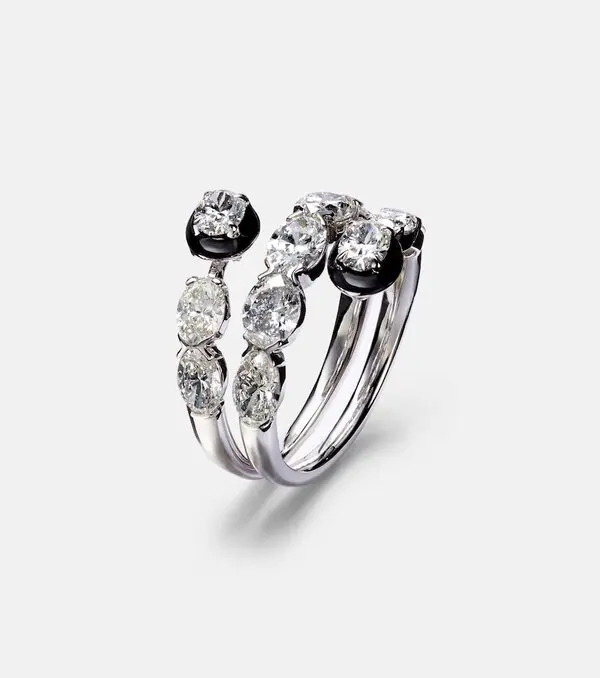KAMYEN 18kt White Gold And Enamel Ring With Diamonds