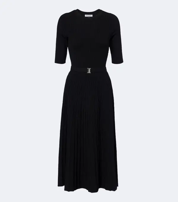Veronica Beard Elthea Belted Ribbed-knit Midi Dress - Black