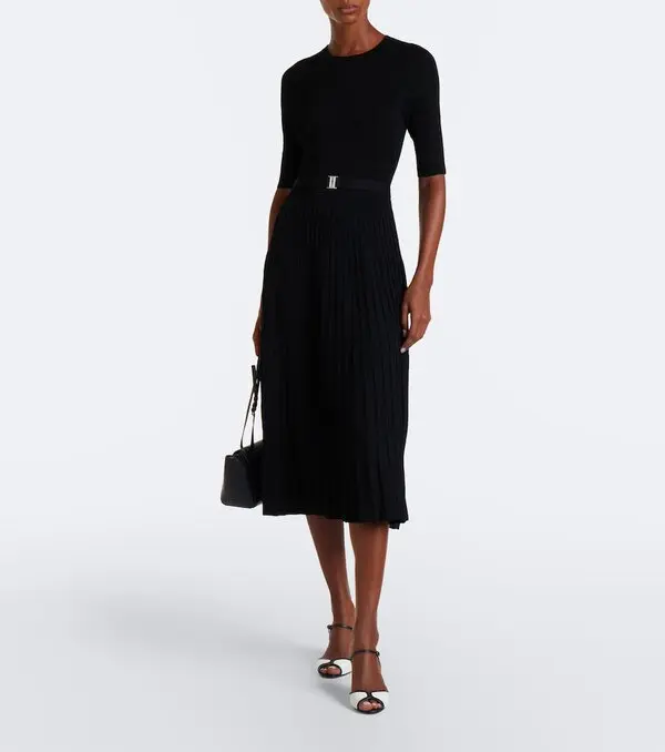 Veronica Beard Elthea Belted Ribbed-knit Midi Dress - Black