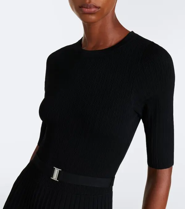 Veronica Beard Elthea Belted Ribbed-knit Midi Dress - Black
