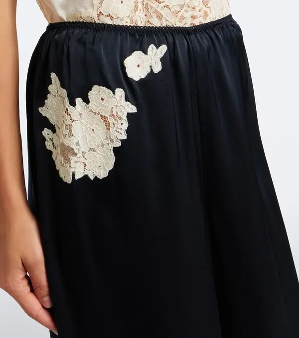 DÔEN Lavon Lace-trimmed Silk Satin Straight Pants
