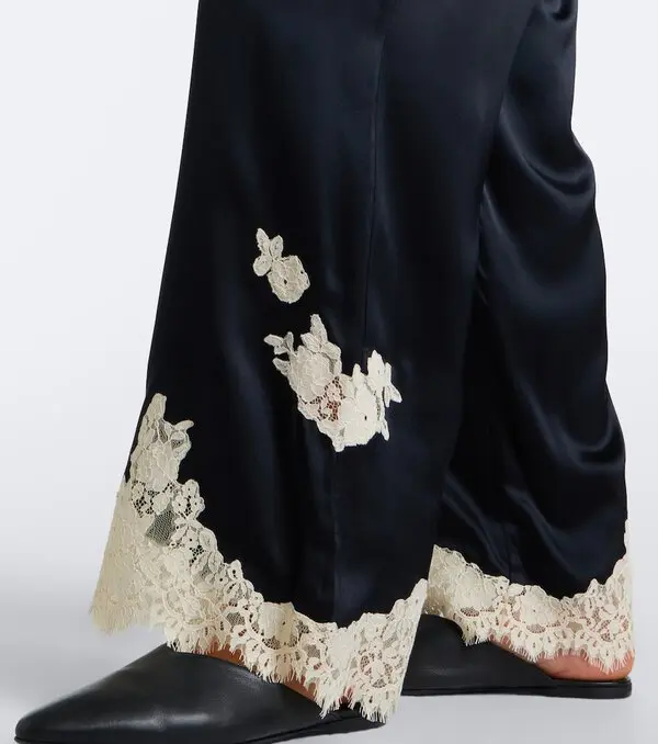 DÔEN Lavon Lace-trimmed Silk Satin Straight Pants