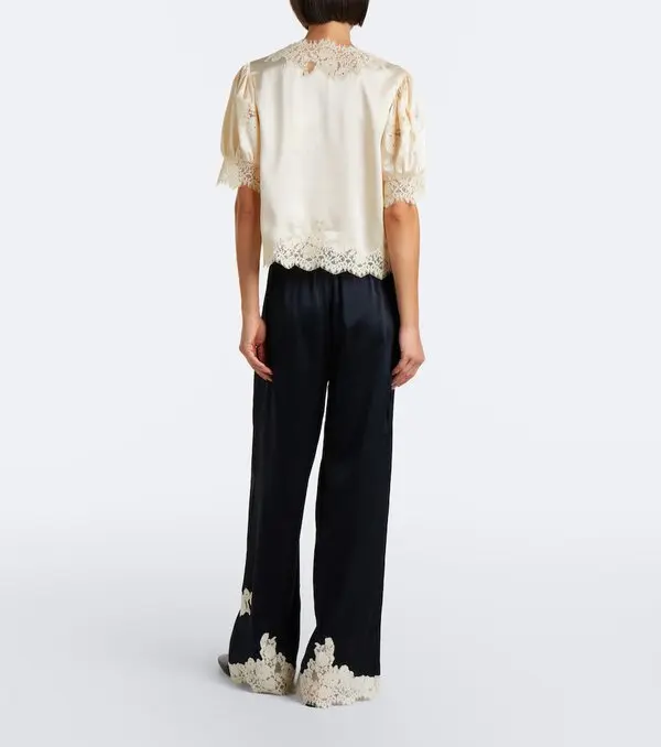 DÔEN Lavon Lace-trimmed Silk Satin Straight Pants