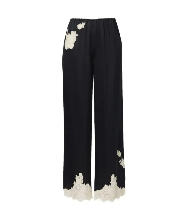 DÔEN Lavon Lace-trimmed Silk Satin Wide-leg Pants - Black