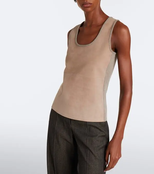 Max Mara Wool And Cashmere-paneled Suede Top - Beige
