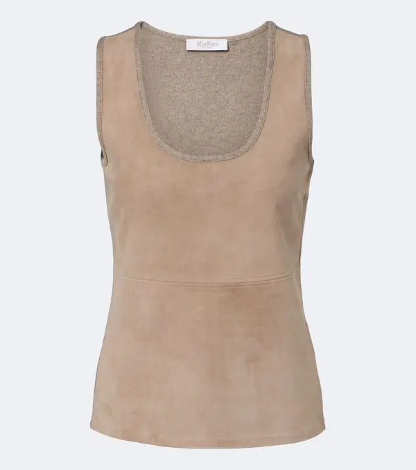 Max Mara Paneled Suede And Wool-cashmere Blend Top - Beige