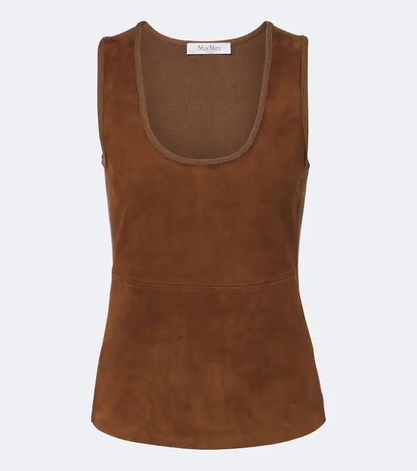 Max Mara Wool And Cashmere-paneled Suede Top - Brown