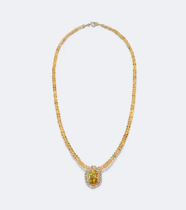 SUZANNE KALAN 18kt Pendant Necklace With Opals And Diamonds - Gold