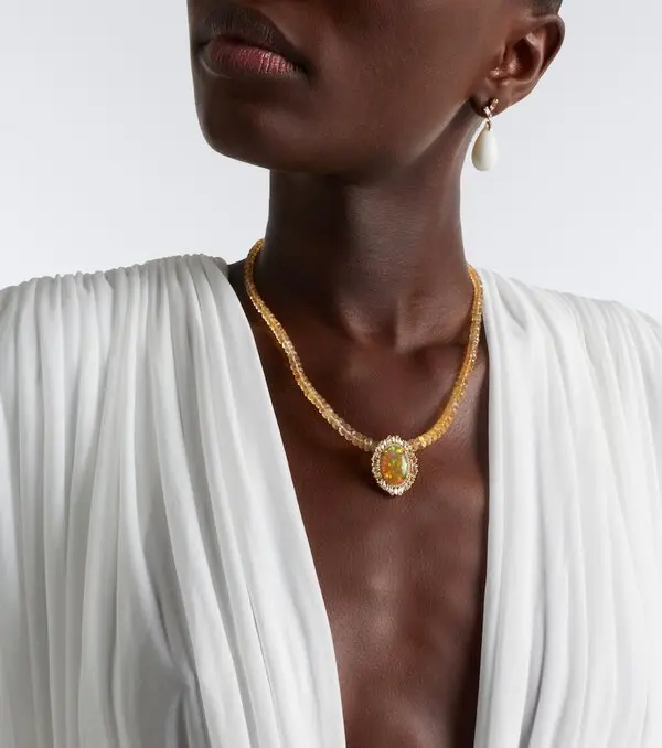 SUZANNE KALAN 18kt Pendant Necklace With Opals And Diamonds