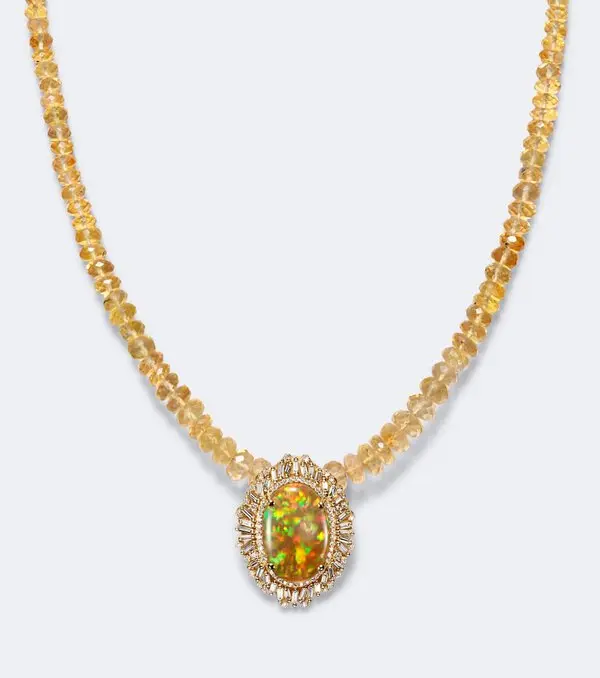 SUZANNE KALAN 18kt Pendant Necklace With Opals And Diamonds