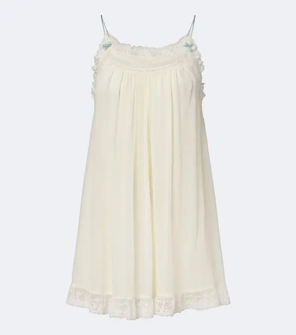 DÔEN Penelope Lace-trimmed Silk Georgette Minidress - White