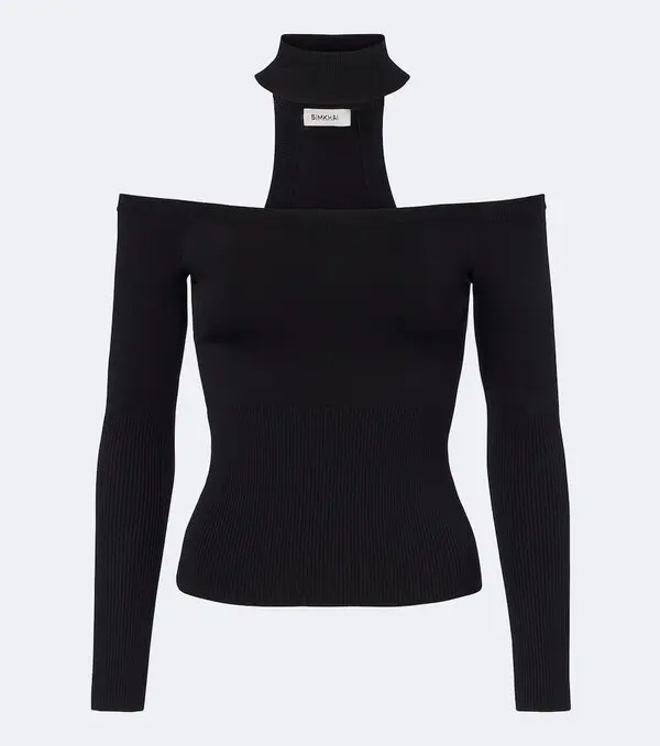 Simkhai Lila Off-shoulder Ribbed-knit Top - Black
