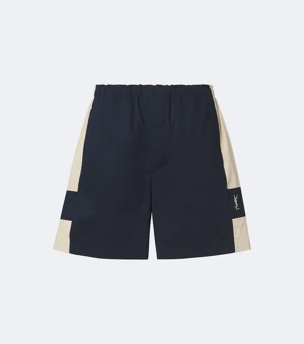Saint Laurent Cassandre Cotton Canvas Shorts - Blue