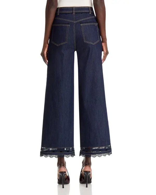 Cinq À Sept Benji Guipure Lace Trim Mid Rise Wide Leg Jeans