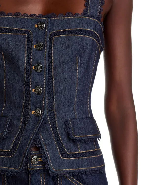 Cinq À Sept Guipure Lace Myra Denim Top