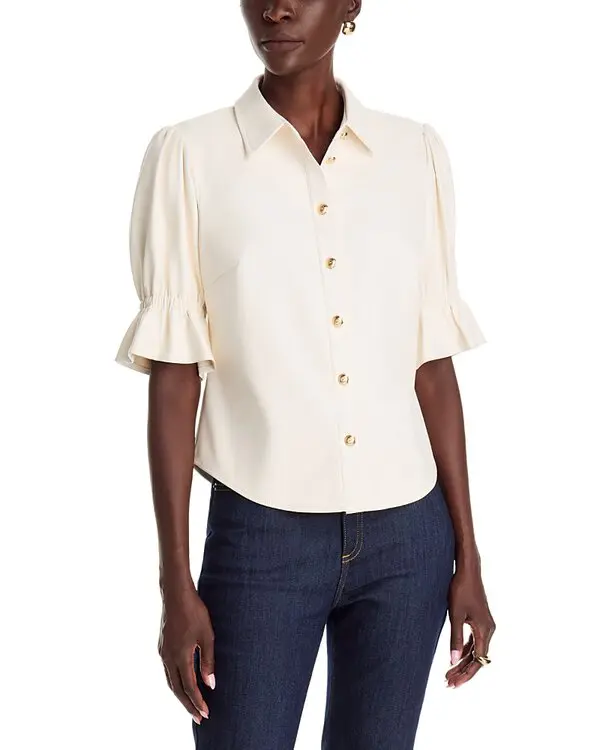 Cinq À Sept Fiona Lite Faux Leather Flare Cuff Top - Ivory