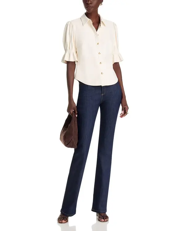 Cinq À Sept Fiona Lite Faux Leather Flare Cuff Top - Ivory