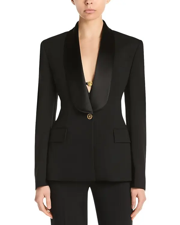 Versace Wool Stretch Satin Lapel Jacket